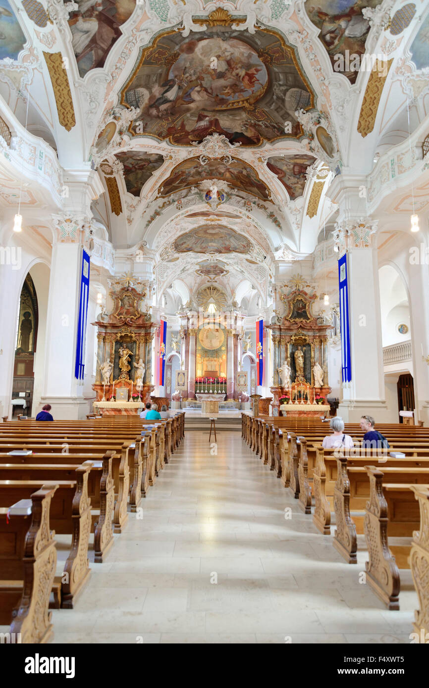 Interior with the altar and choir area, Benedictine Beuron Archabbey in ...