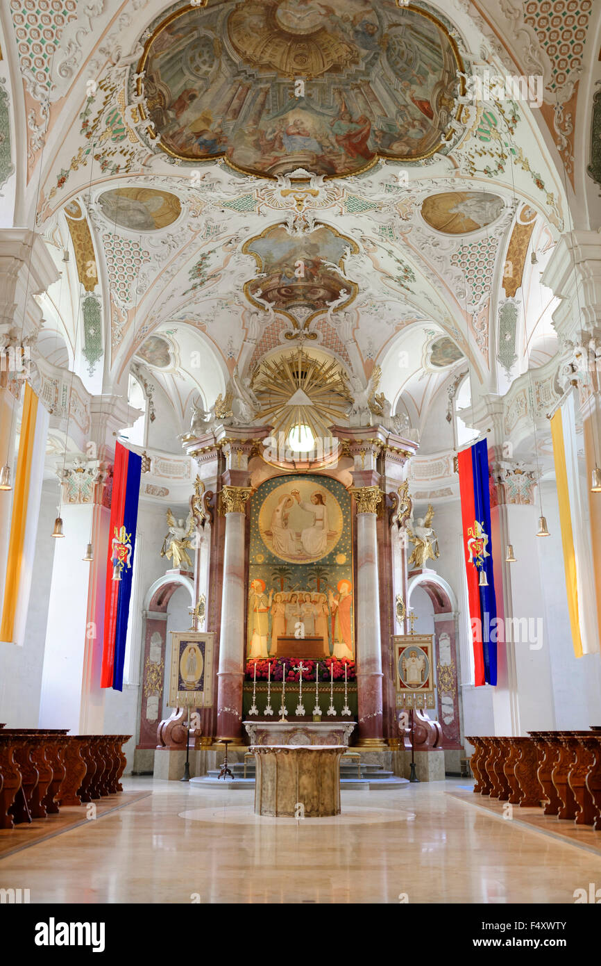 Altar and choir area, Benedictine Beuron Archabbey in the Danube Valley ...