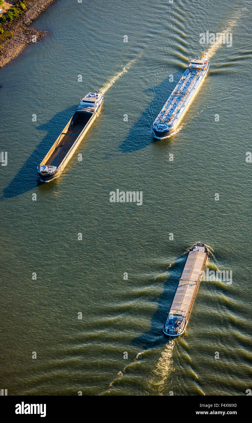Cargo ships, container barges and container ships on Rhine, inland ...