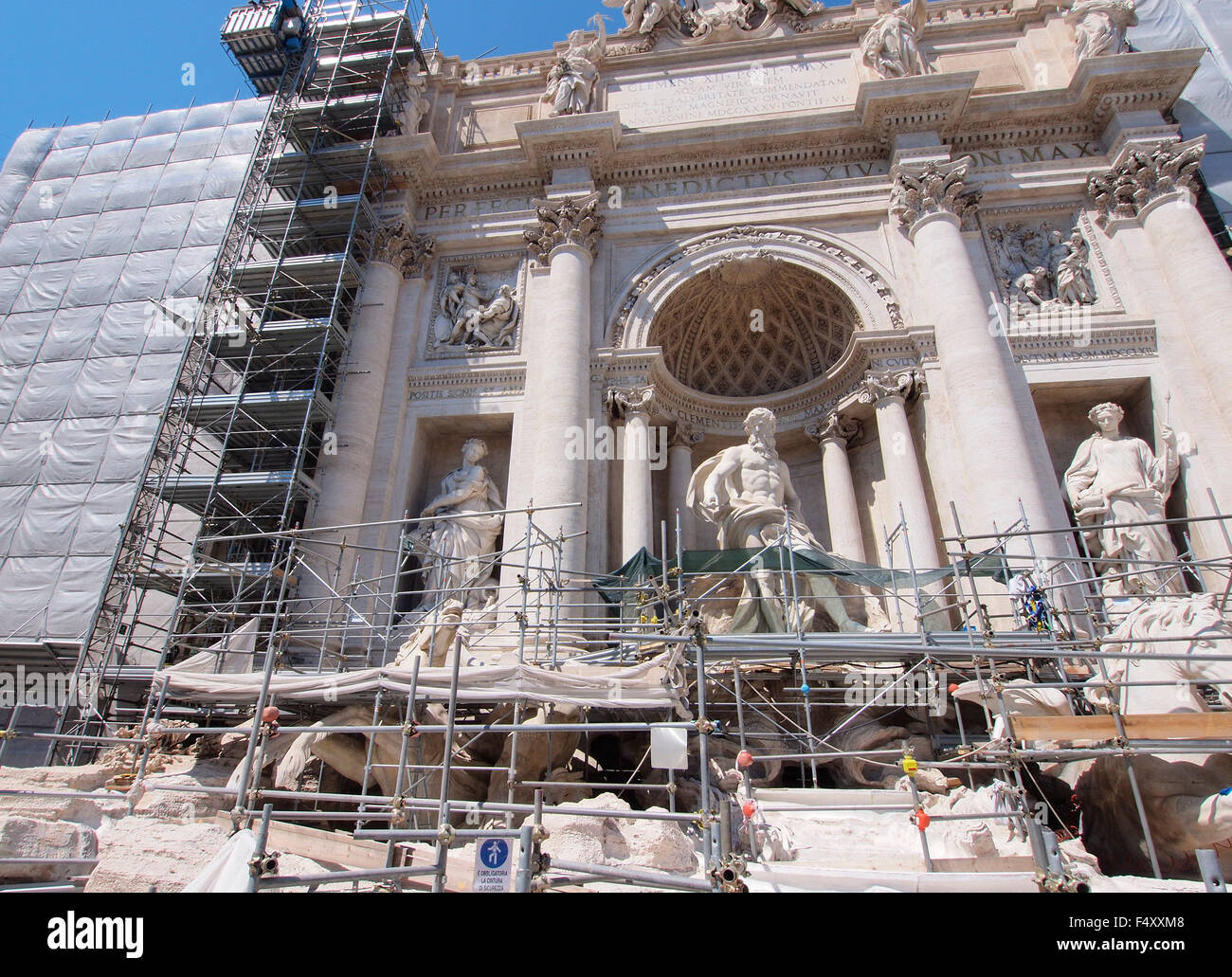 The Trevi Fountain in Rome, Italy, partially hidden behind scaffolding ...