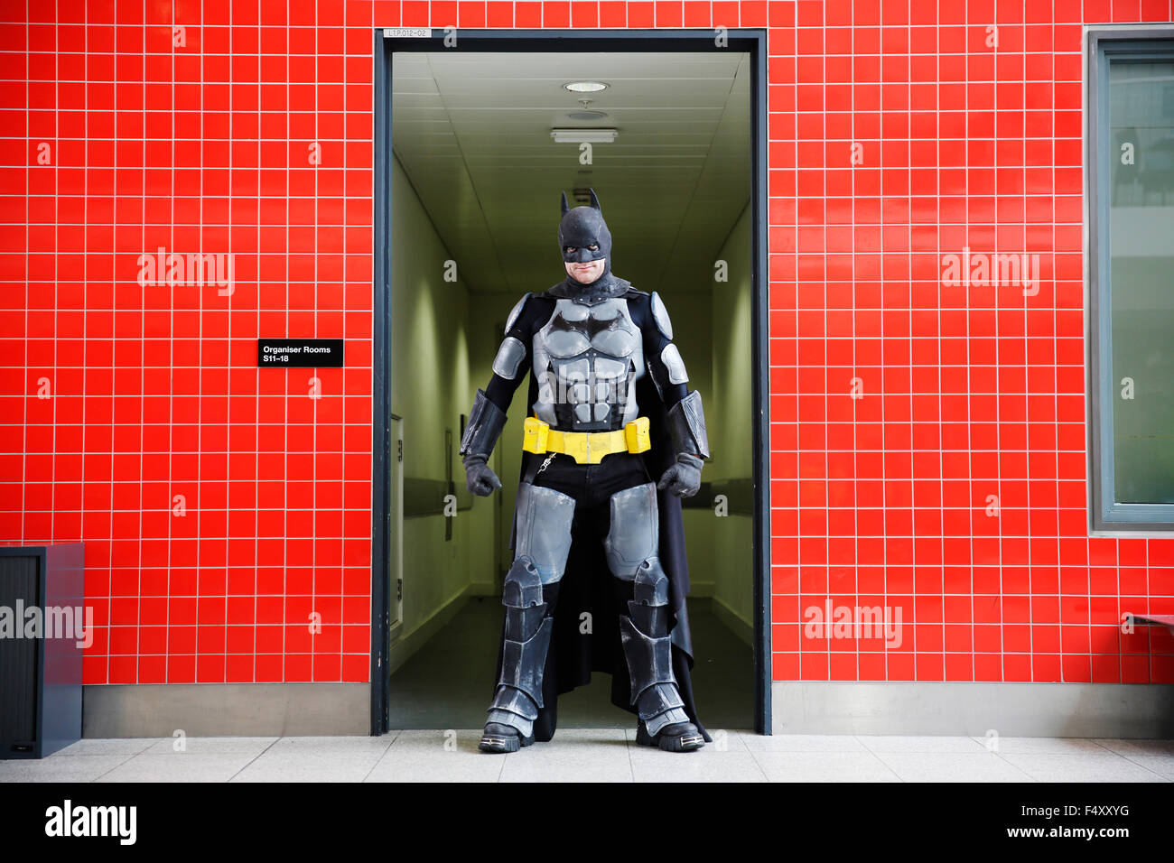London, UK. 23rd Oct, 2015. Jon Warner poses as Batman from DC comics ...