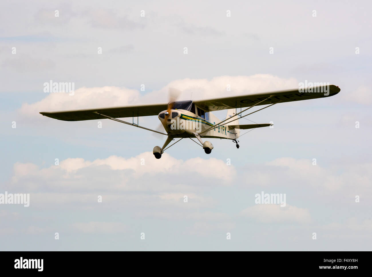 Taylorcraft BC12D Twosome G-BTFK on final approach to land at Breighton ...