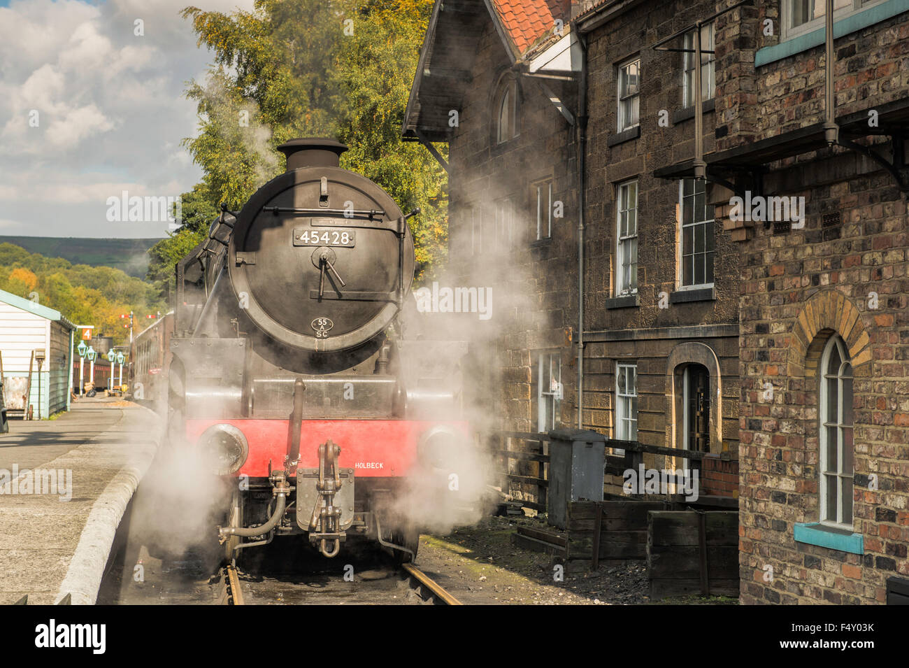 45428 LMS Stanier Class Eric Treacy Steam locomotive stands at Grosmont ...