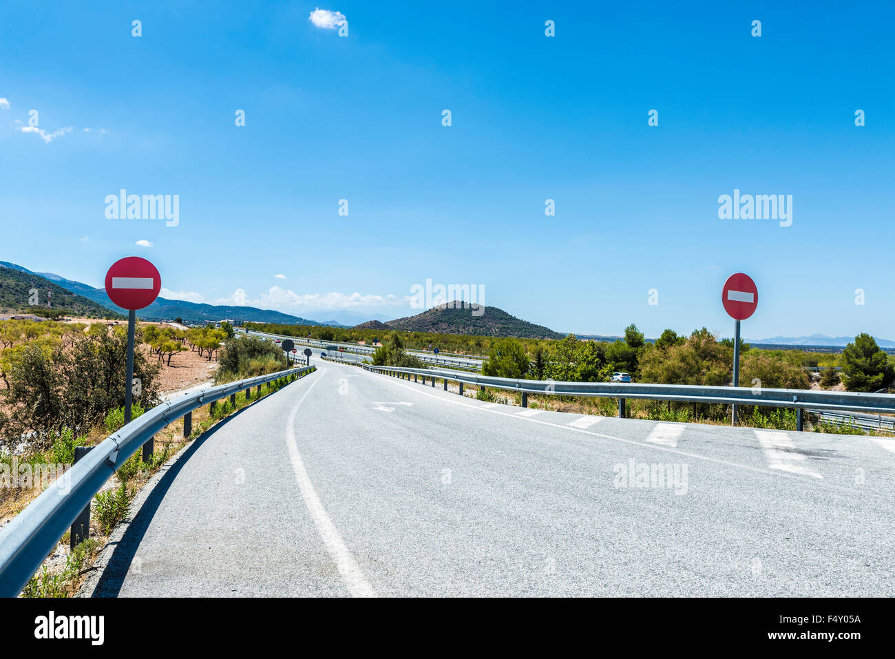 No entry sign on a highway in Spain Stock Photo - Alamy