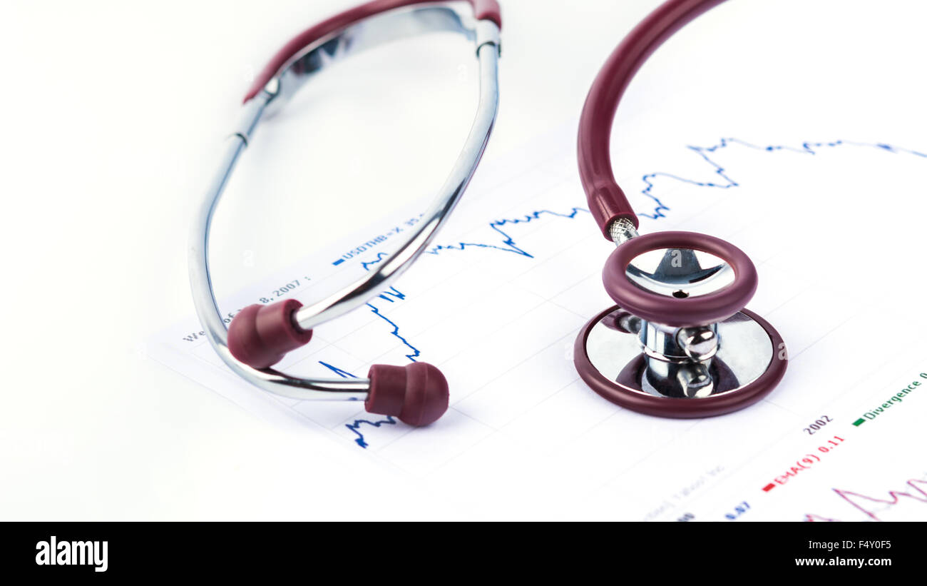 Cardiogram pulse trace and stethoscope medical exam Stock Photo - Alamy