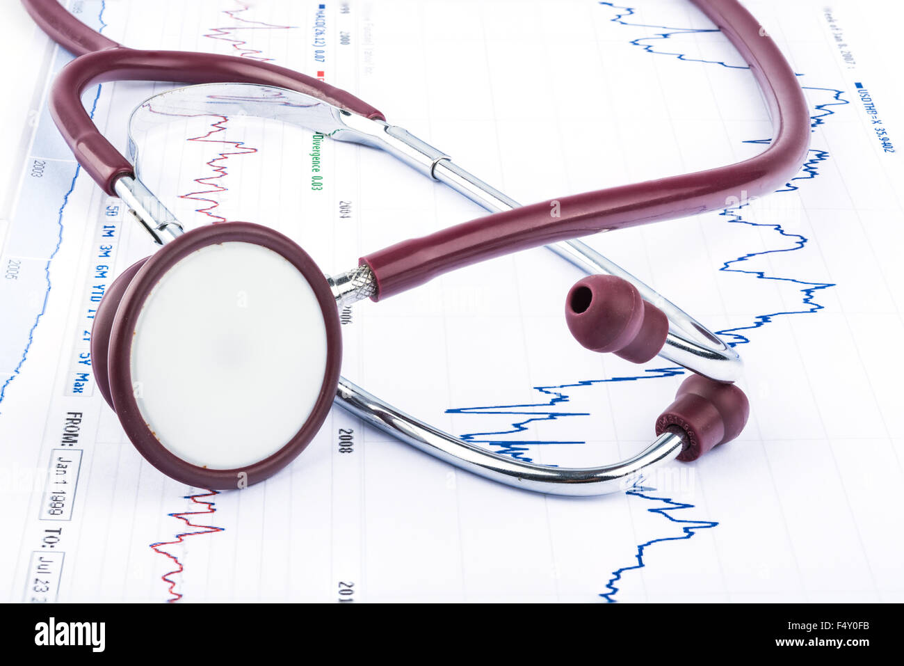 Cardiogram pulse trace and stethoscope medical exam Stock Photo - Alamy