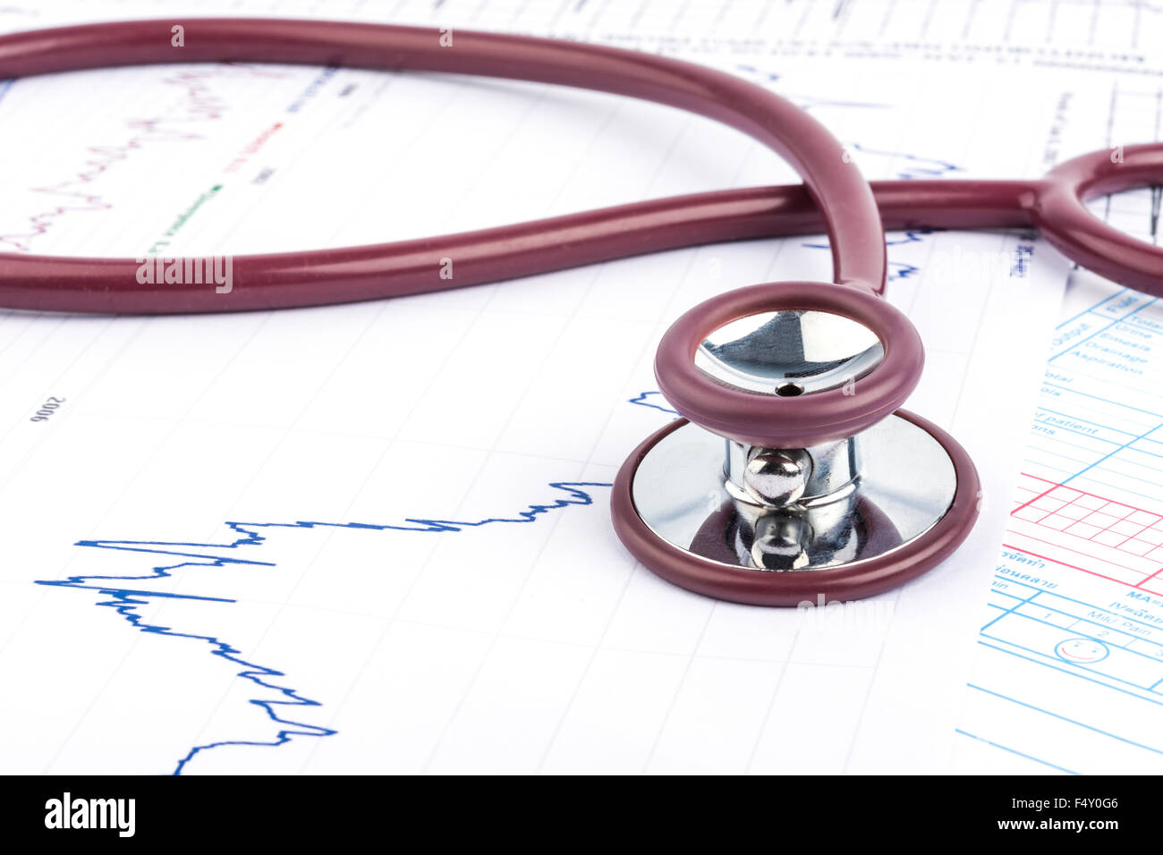 Cardiogram pulse trace and stethoscope medical exam Stock Photo - Alamy