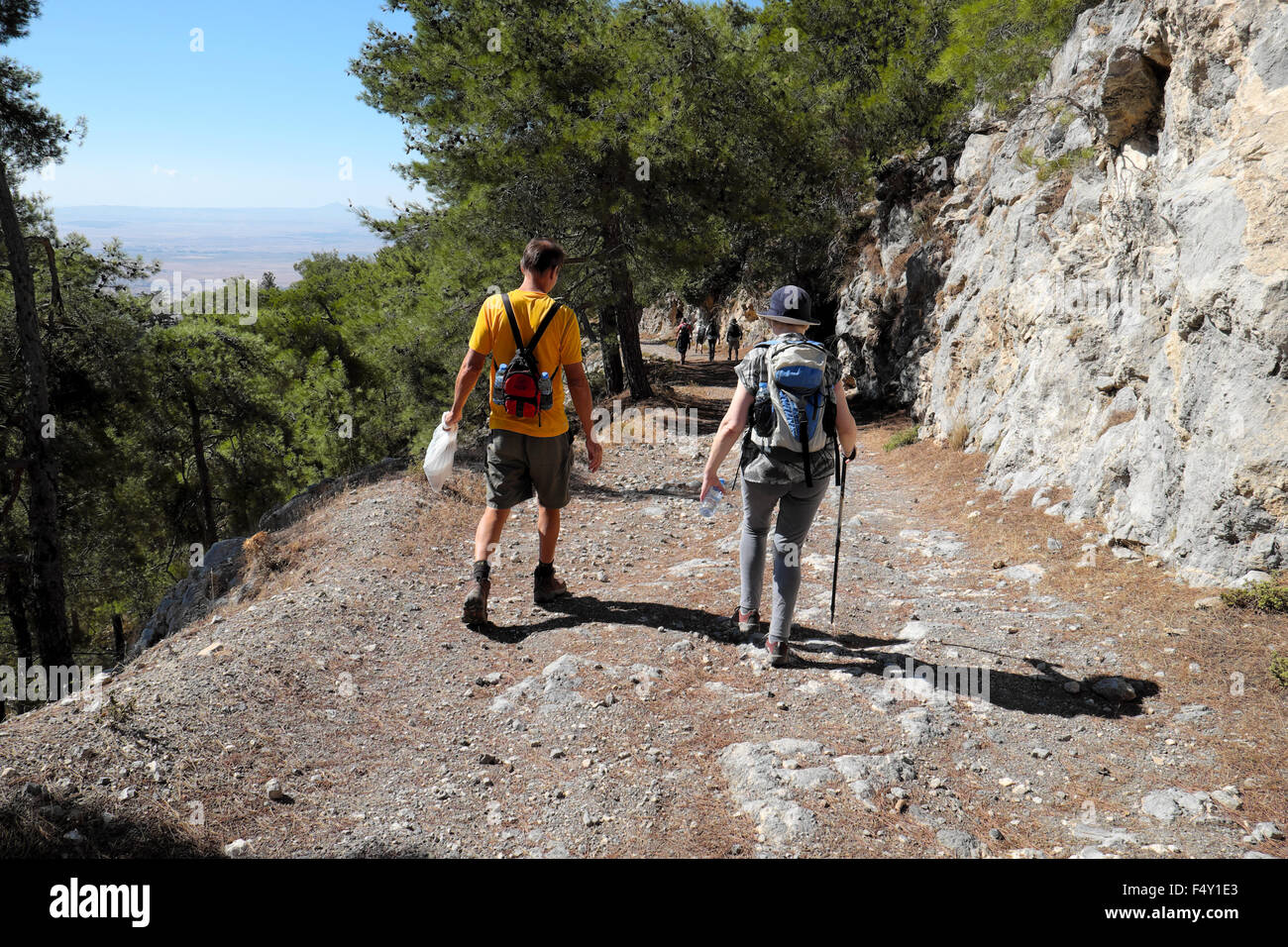 Walking group of hikers walkers people on holiday in Turkish Republic ...