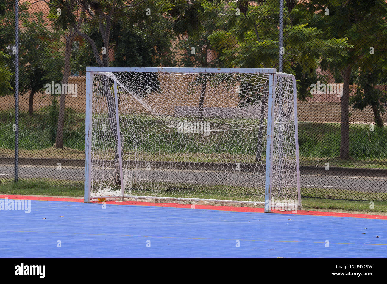 Goal post in public futsal court Stock Photo - Alamy