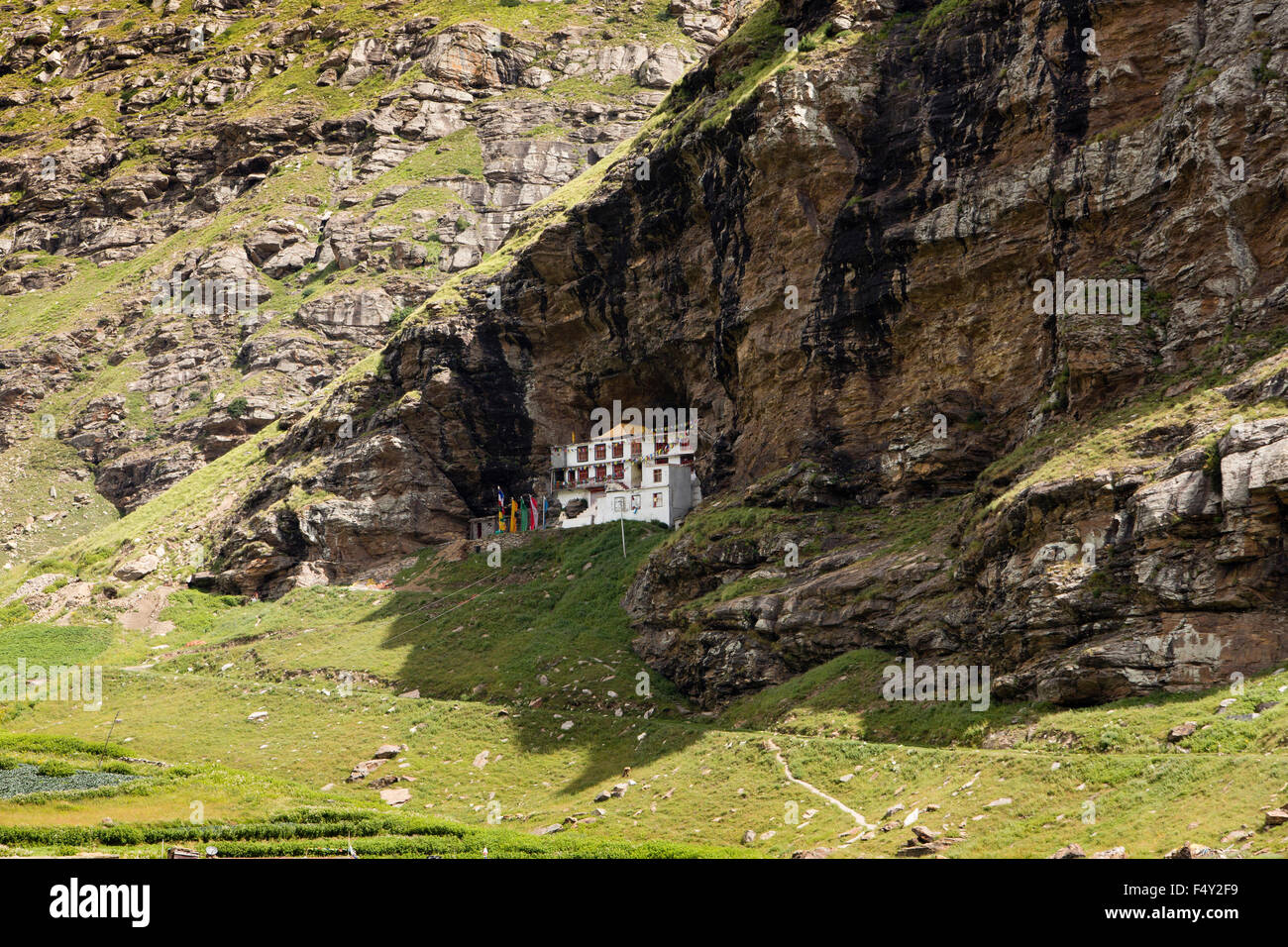India, Himachal Pradesh, Lahaul Valley, Khoksar, Buddhist monastery in ...
