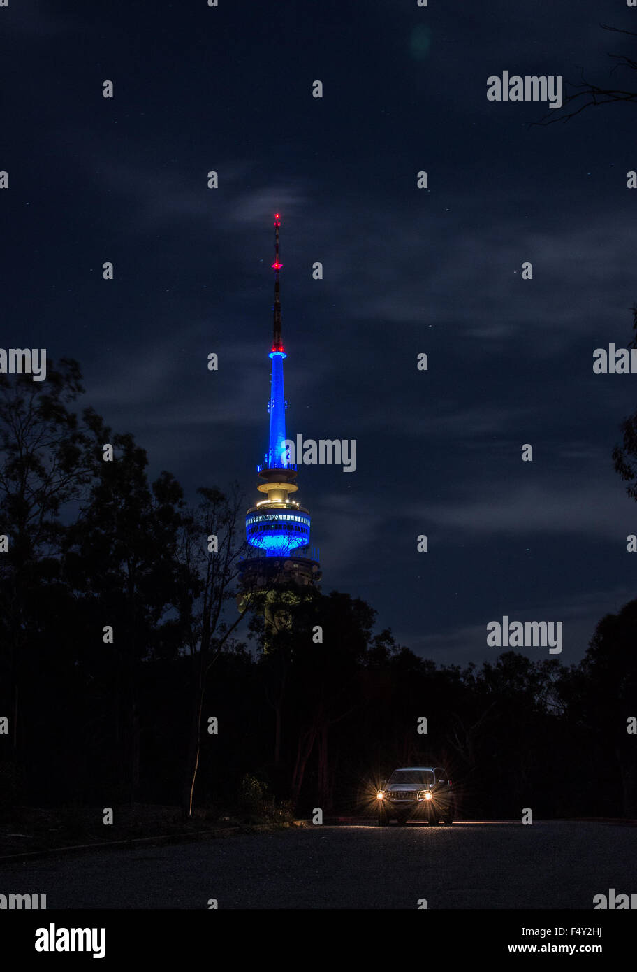 Canberra, Australia. 24th Oct, 2015. Telstra Tower is lit up in ...