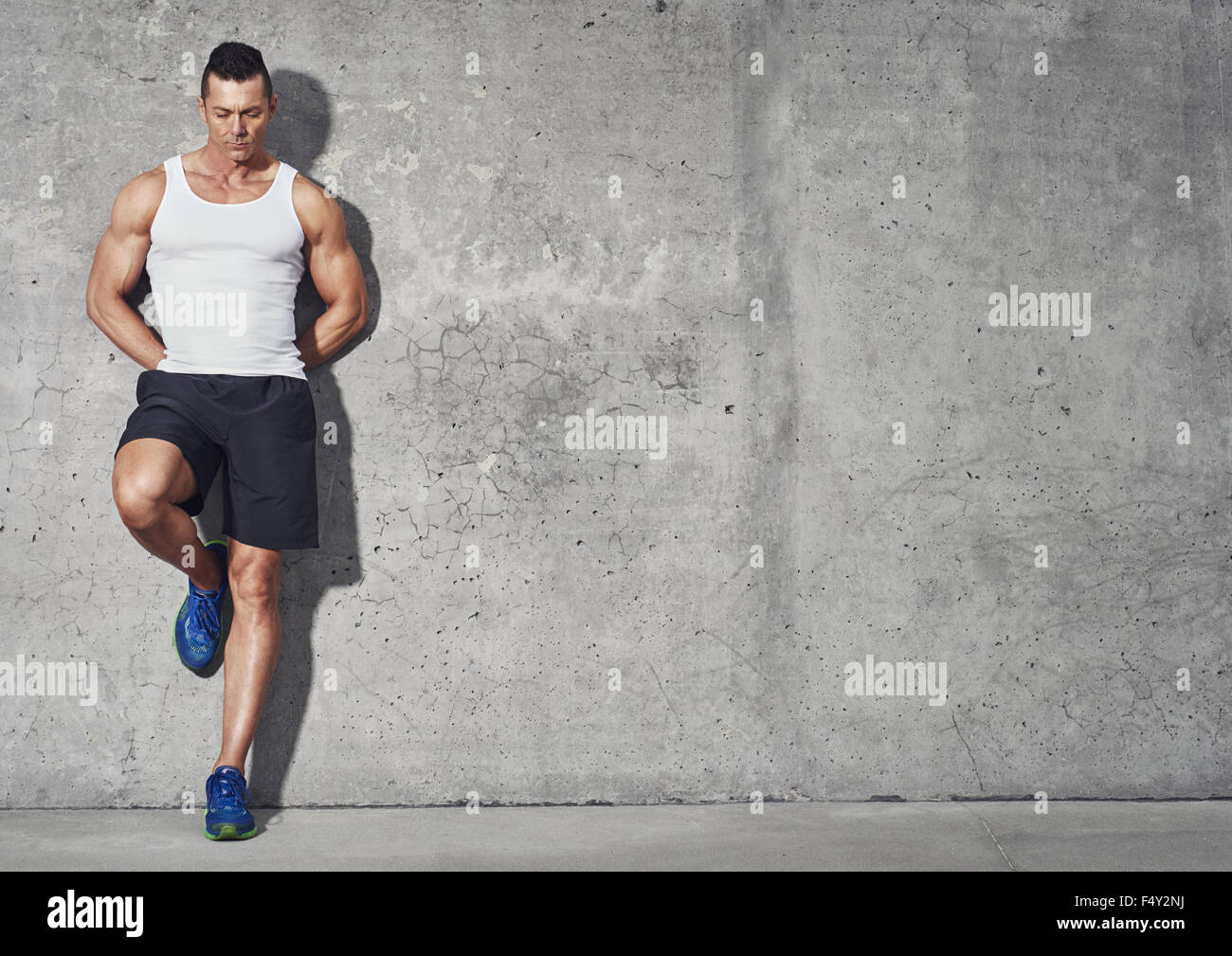 Fit and healthy man, muscular build portrait, fitness concept with copy ...