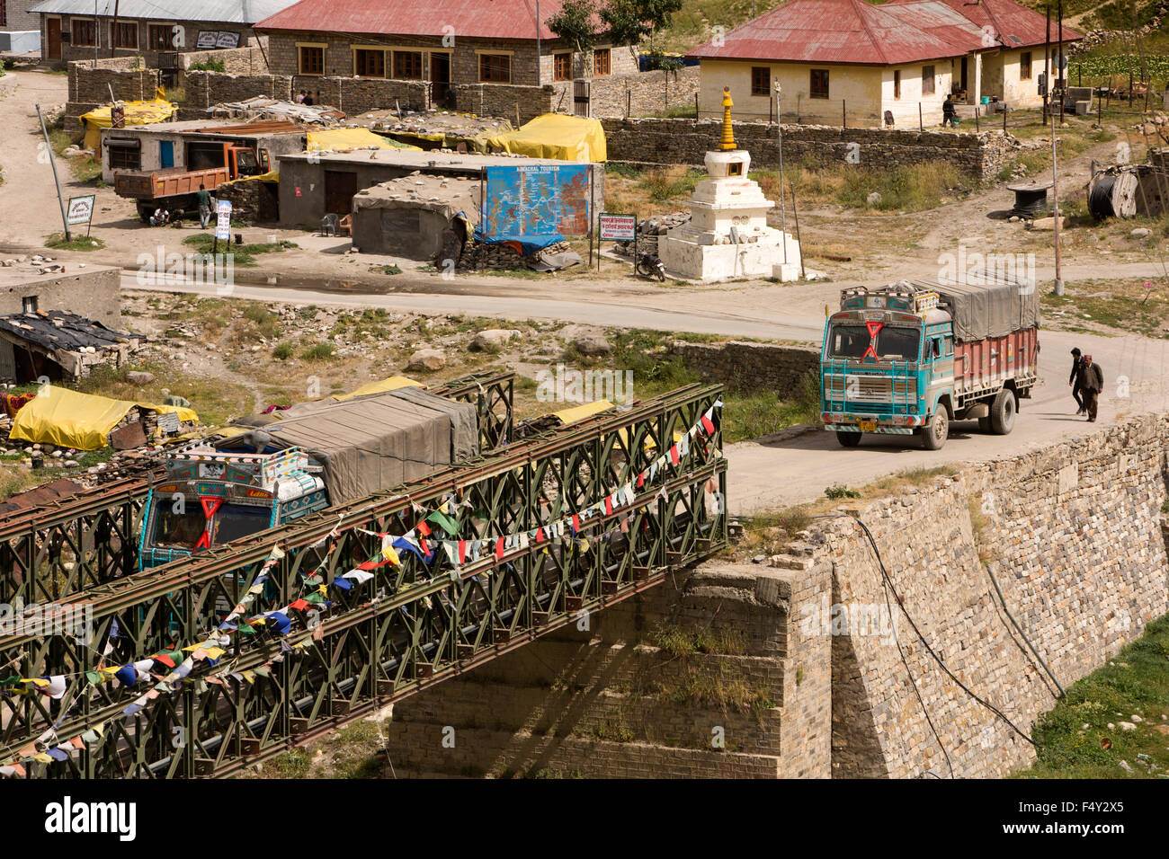 India, Himachal Pradesh, Lahaul Valley, Khoksar, trucks on Leh-Manali ...