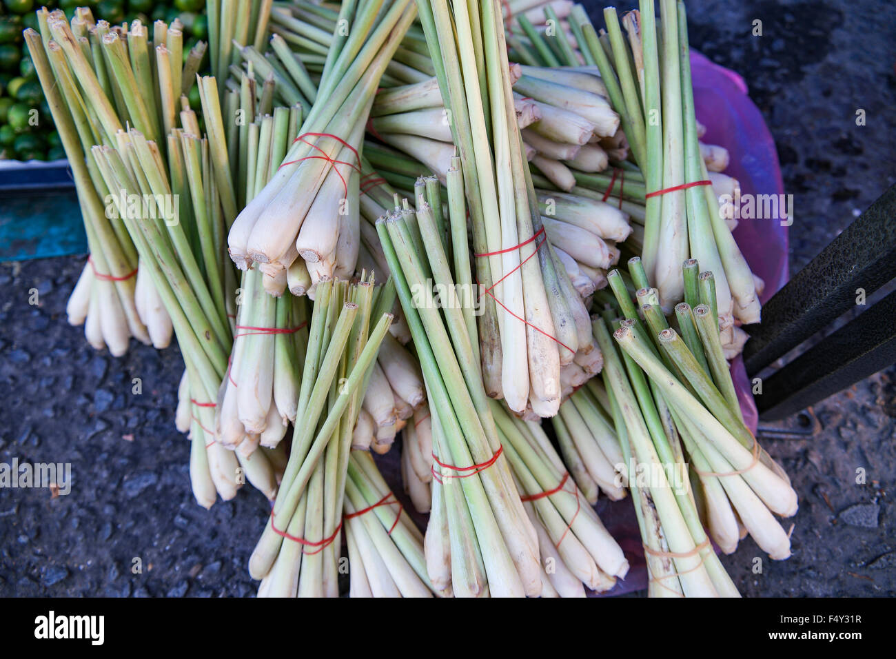 Lemon grass selling at local weekend market. Selective focus with ...