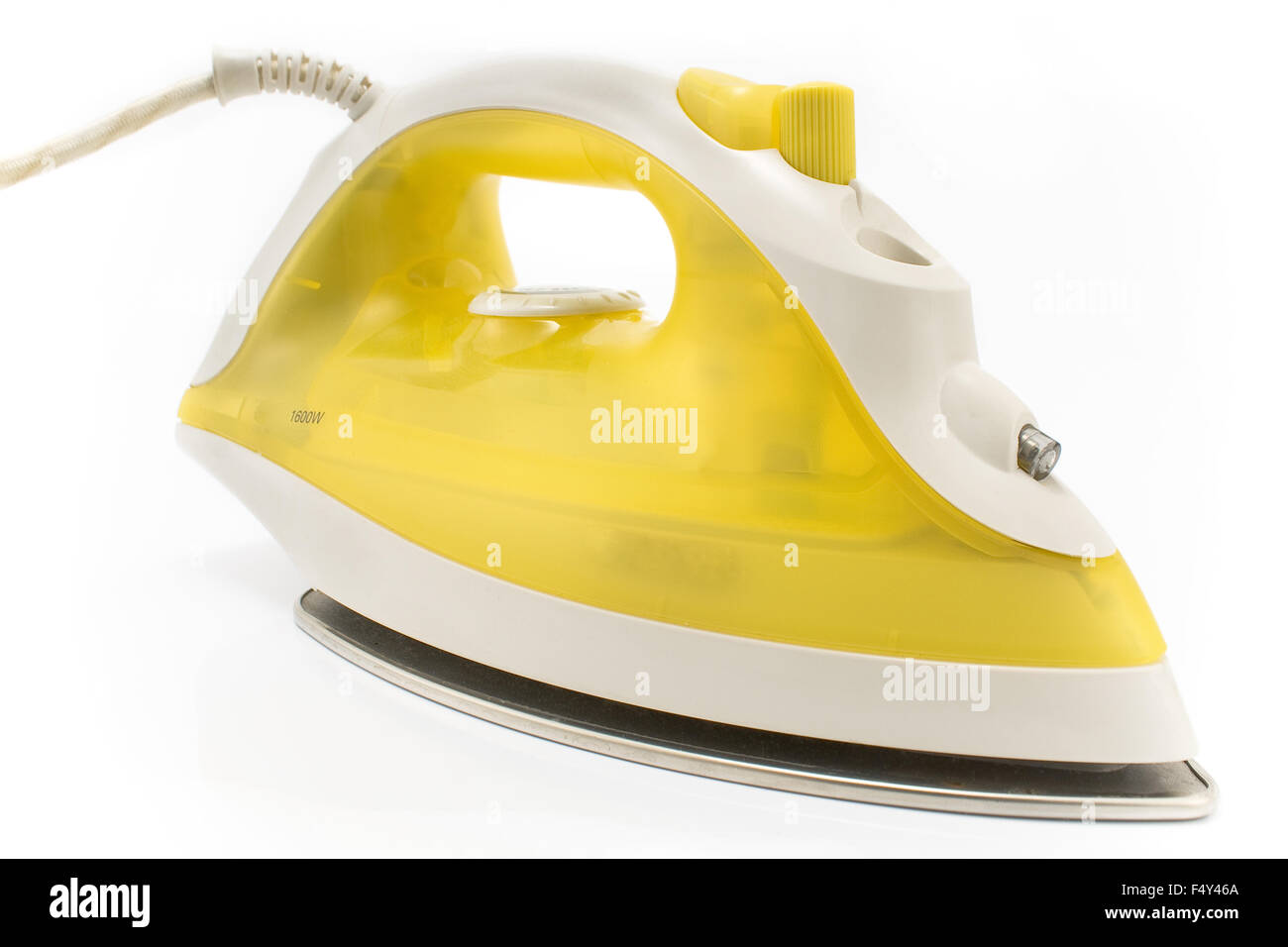Yellow electric iron isolated on white Stock Photo - Alamy