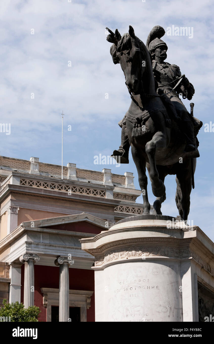 Statue of Greek General and liberator Theodoros Kolokotronis riding his ...