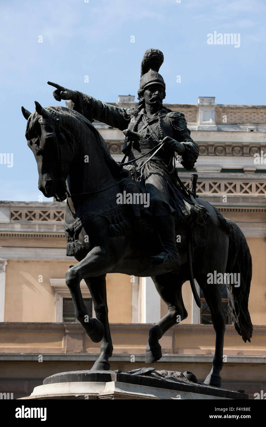 Statue of Greek General and liberator Theodoros Kolokotronis riding his ...