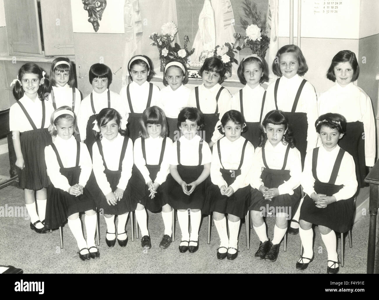 Class pictures of girls in uniform, Italy Stock Photo - Alamy