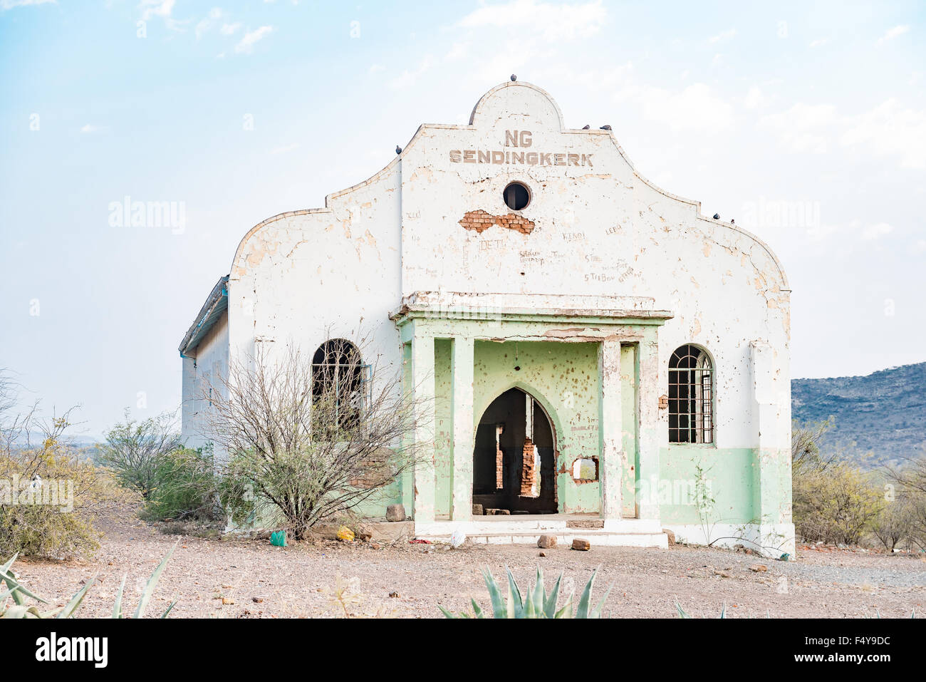 Ruin of the historic Dutch Reformed Mission Church in Prieska, a small ...