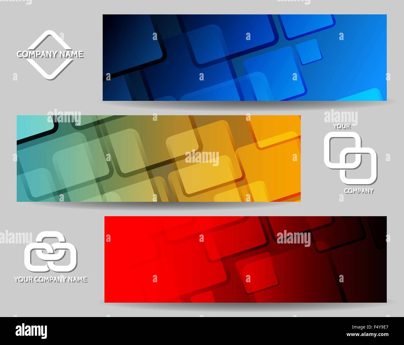 Abstract geometrical banners or Headers set. Rounded rectangles and ...