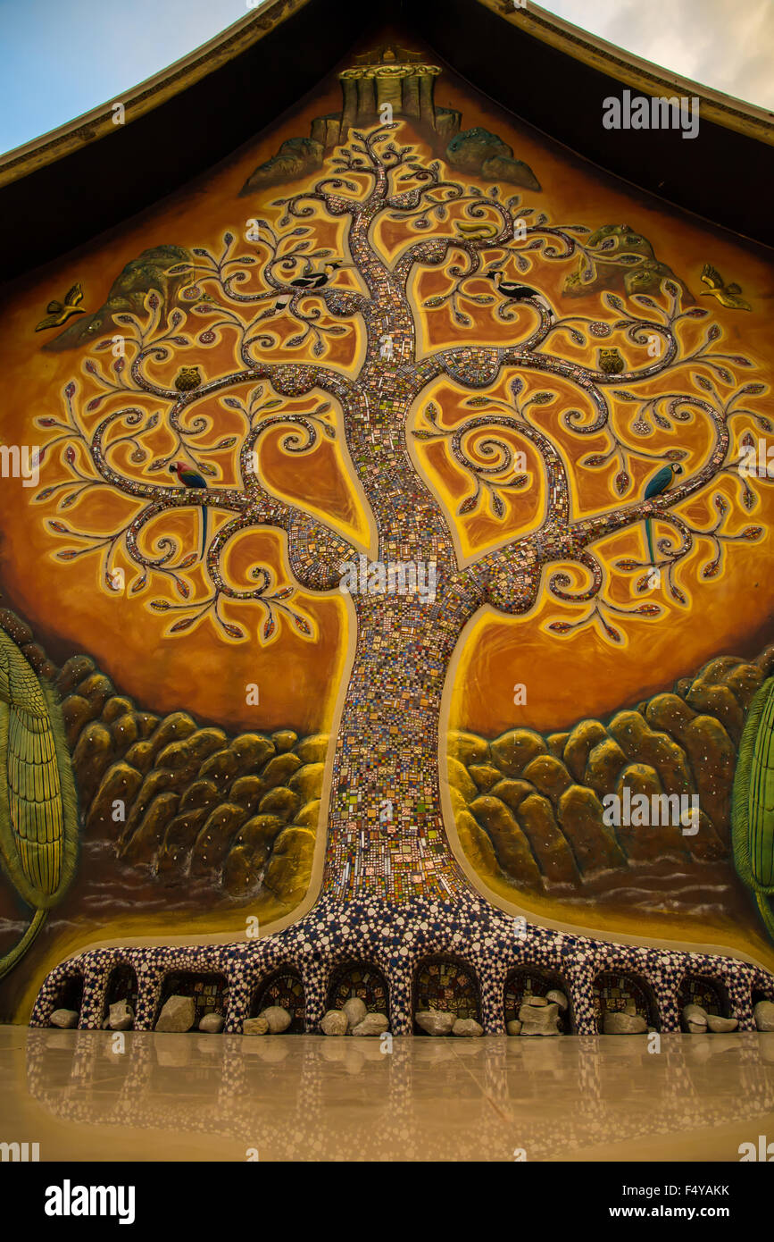 Art tree glow on the back of the hall of the temple in Thailand Stock ...