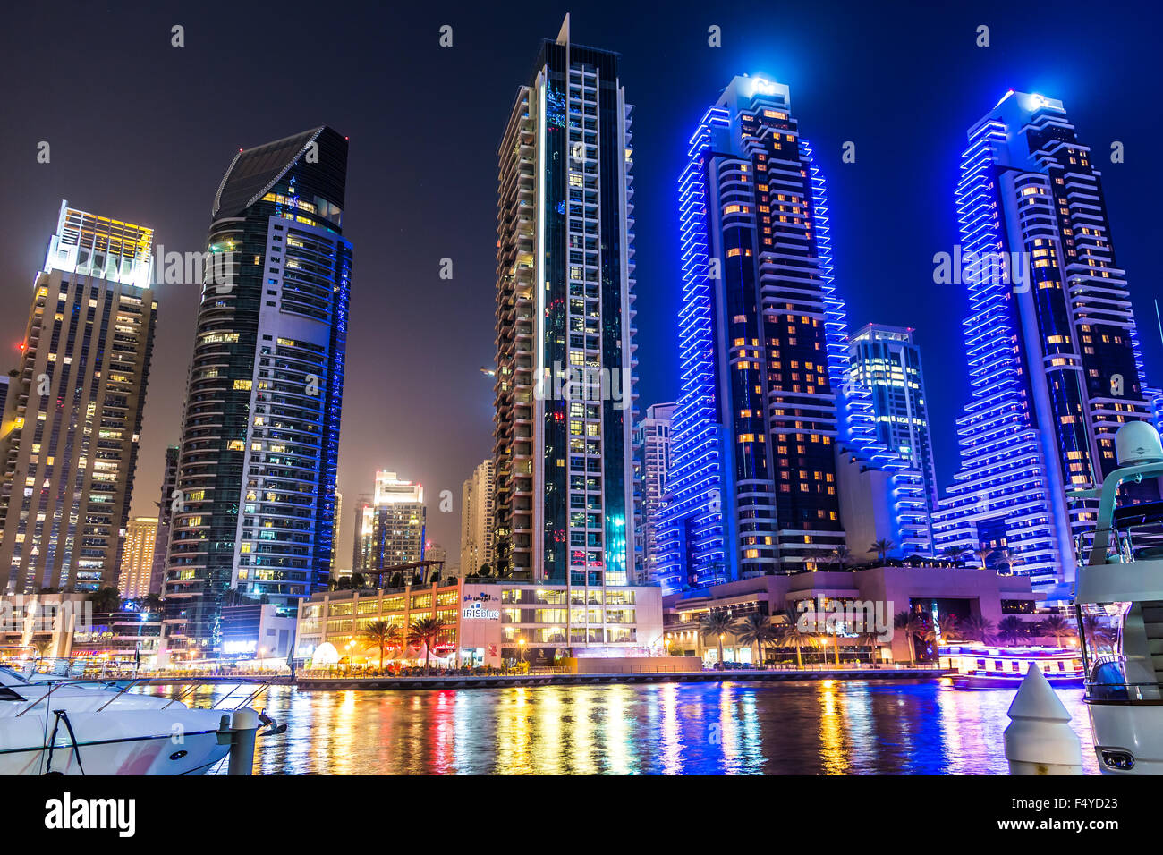 DUBAI, UAE - NOVEMBER 13: Dubai downtown night scene with city lights ...