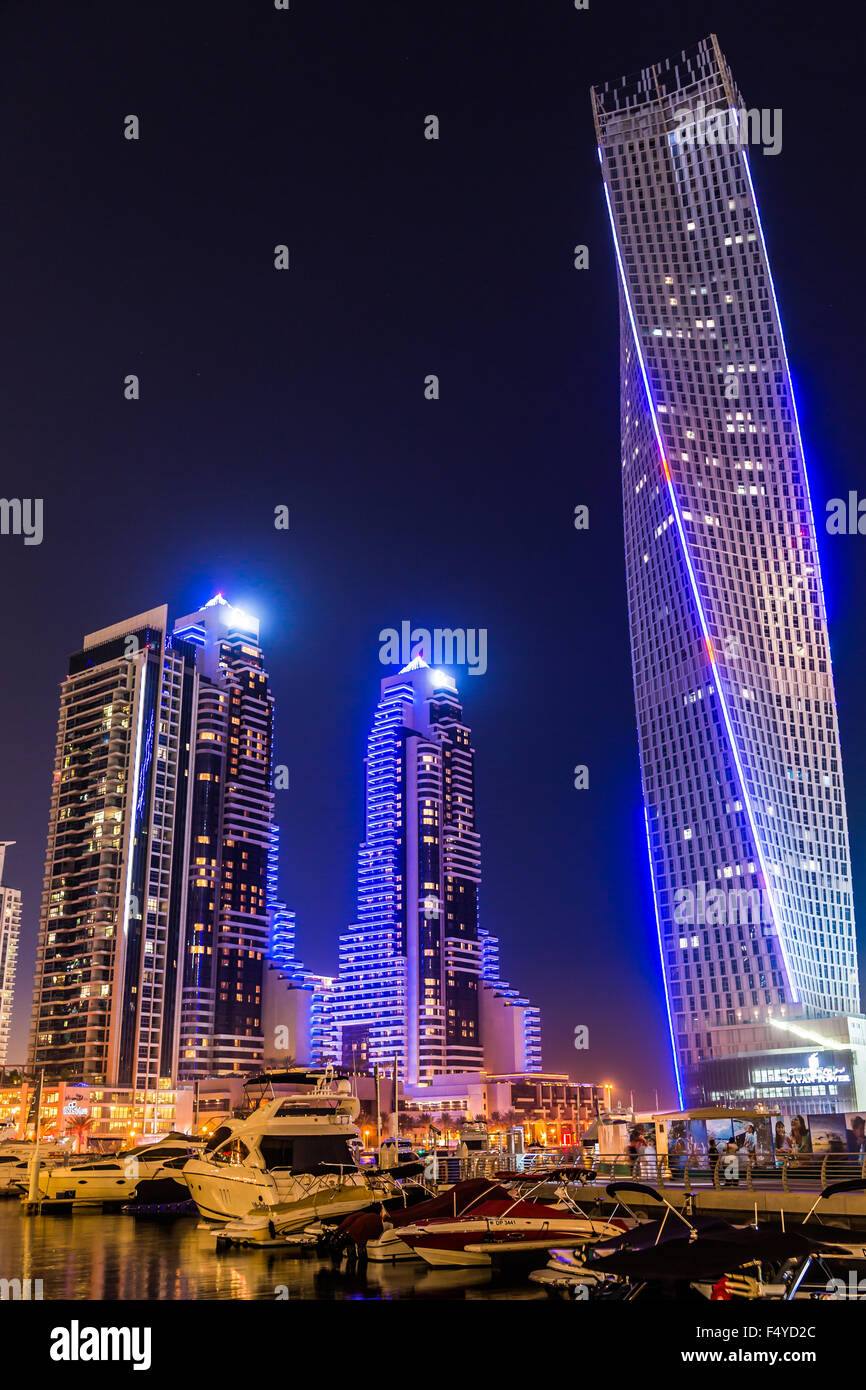 DUBAI, UAE - NOVEMBER 13: Dubai downtown night scene with city lights ...