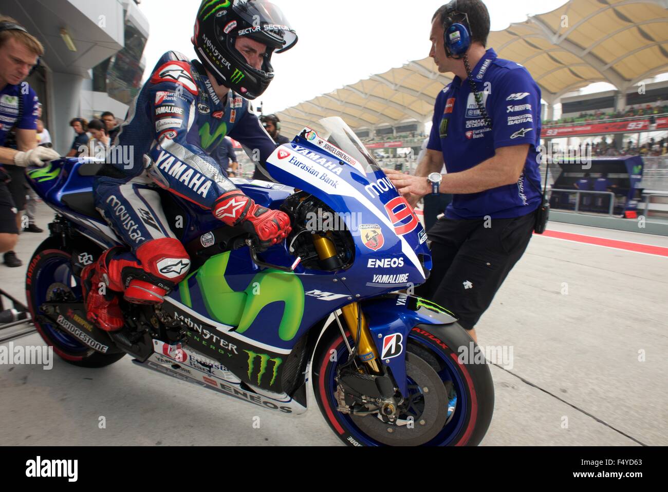 Sepang Circuit, Malaysia. 24th Oct, 2015. Jorge Lorenzo in the Pit Lane ...