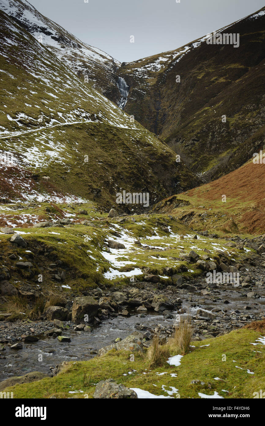 At the Grey Mare's Tail waterfall, Scottish Borders, in winter Stock ...