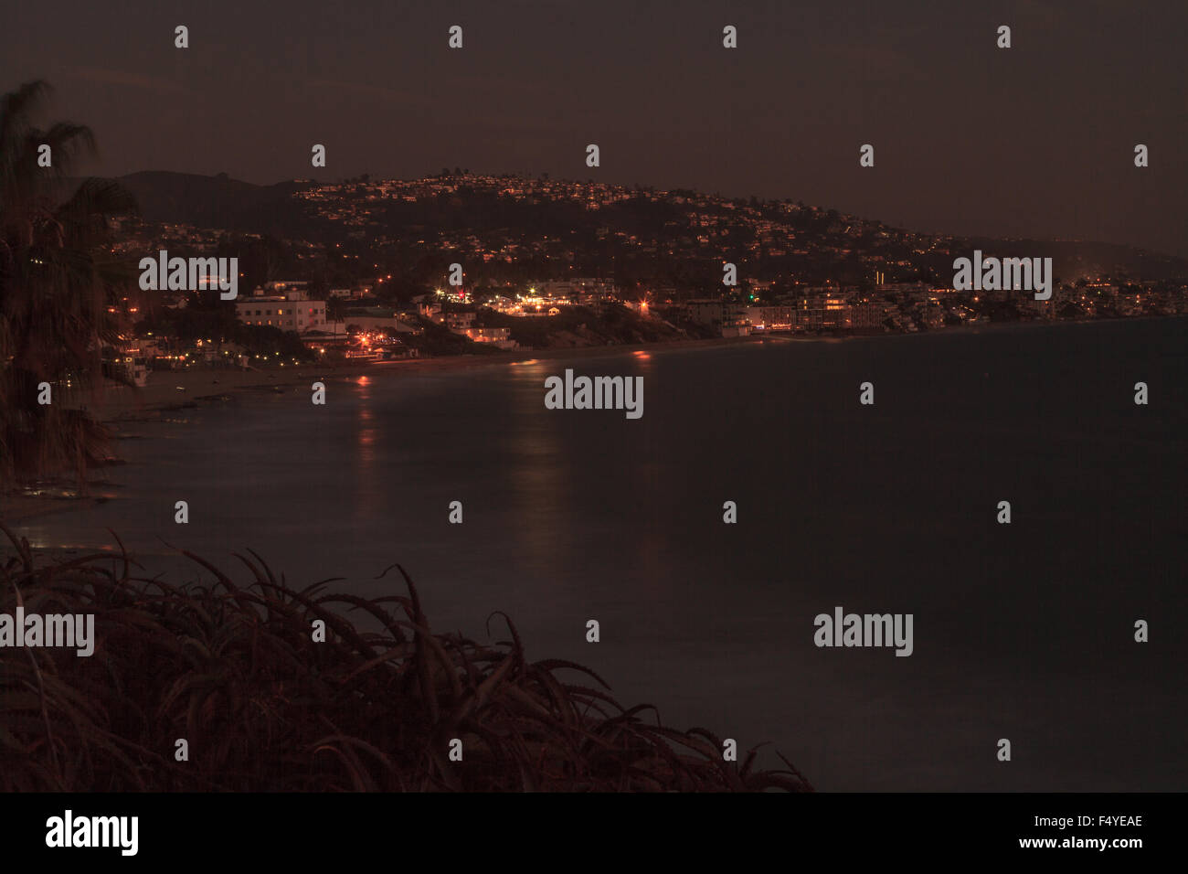 City lights view Laguna Beach at night, from Heisler Park in Laguna ...
