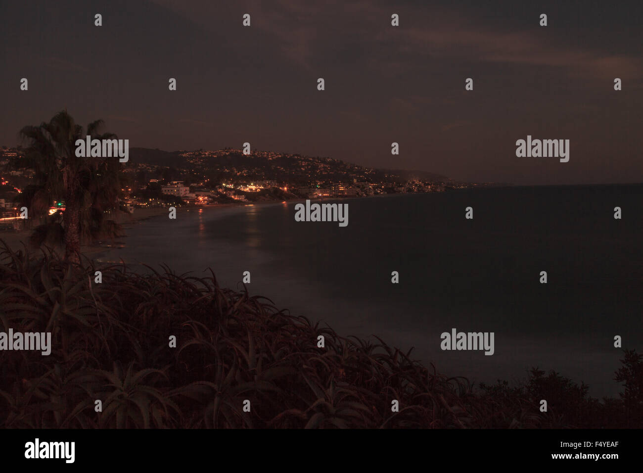City lights view Laguna Beach at night, from Heisler Park in Laguna ...