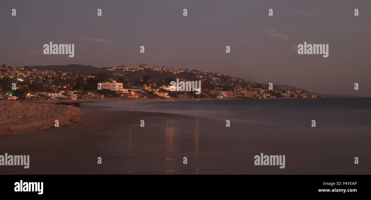 City lights view Laguna Beach at night, from Heisler Park in Laguna ...