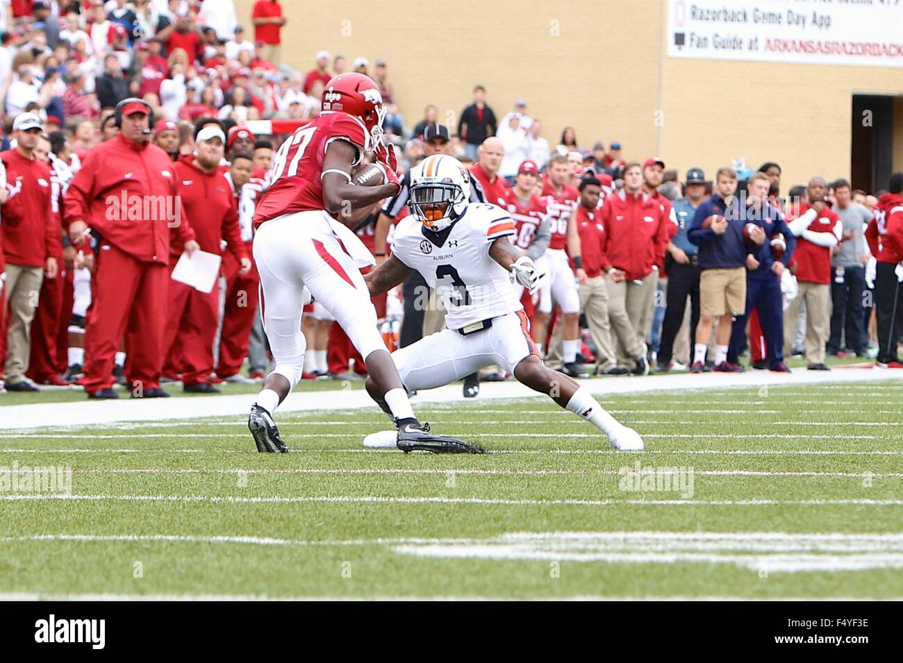 Fayetteville, AR. 24th Oct, 2015. Auburn defensive back Jonathan Jones ...