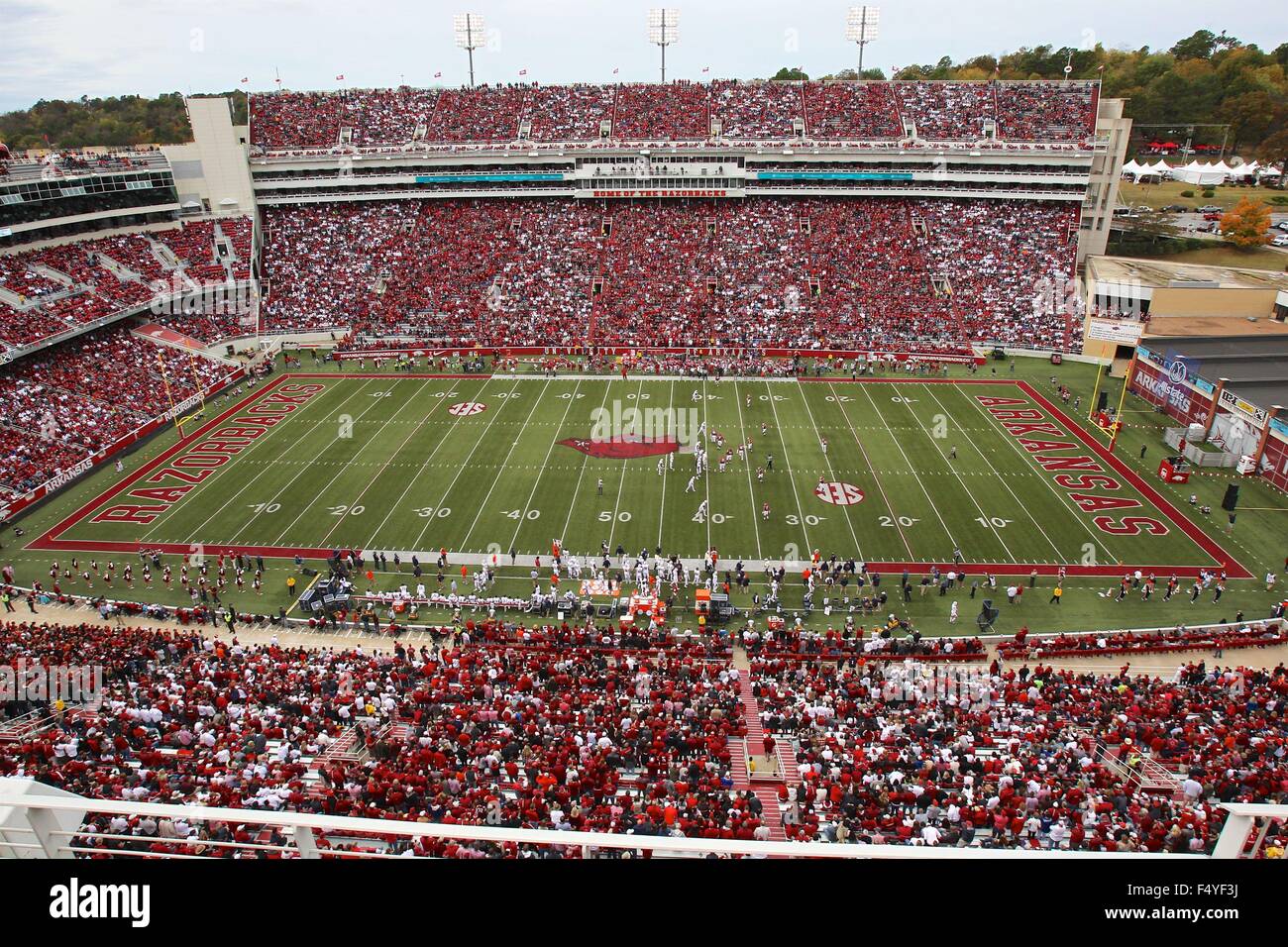 Fayetteville, AR. 24th Oct, 2015. A view of Razorback stadium from the ...
