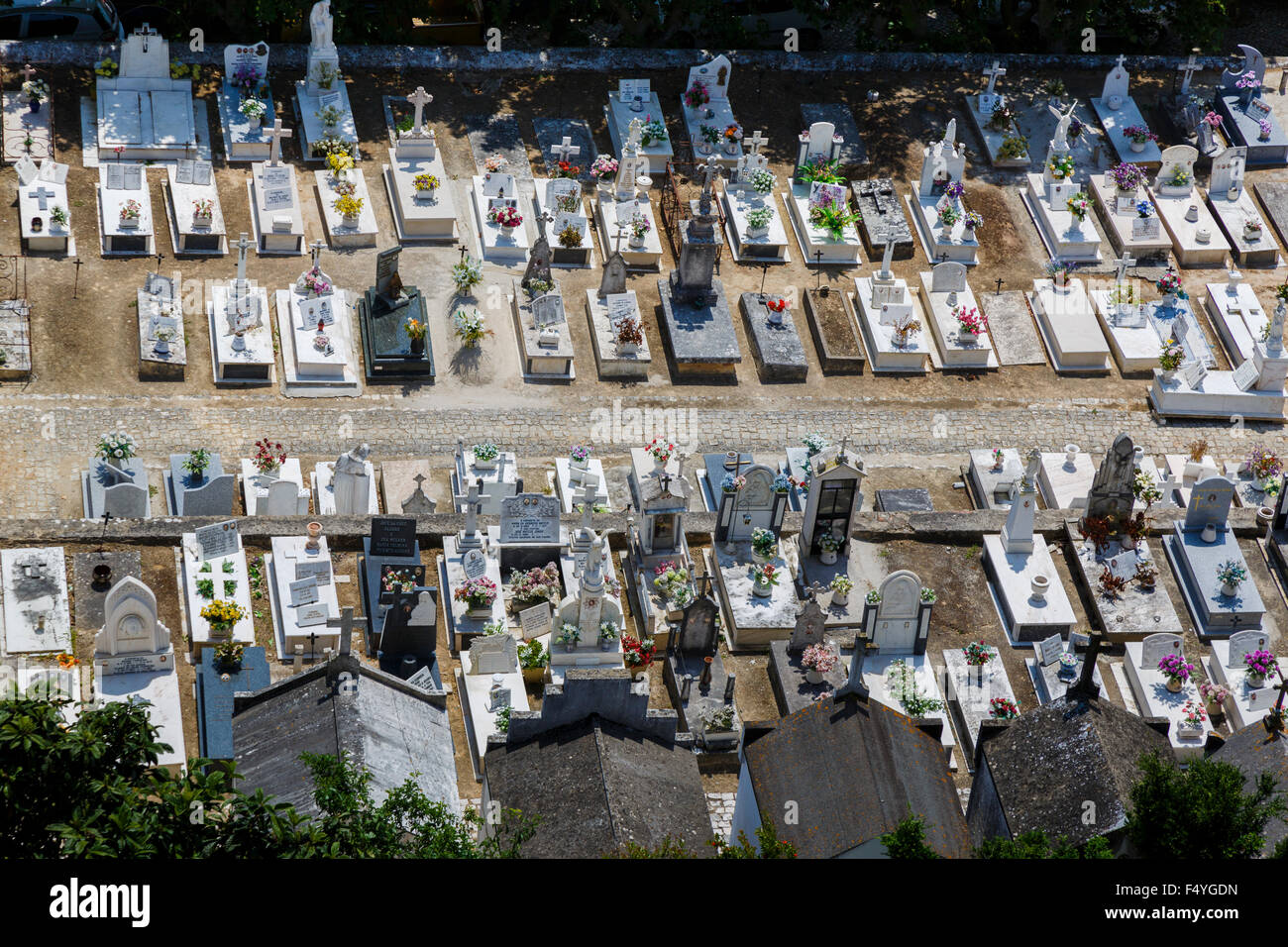 Overhead view of the cemetery in the old town of Obidos Portugal Stock ...