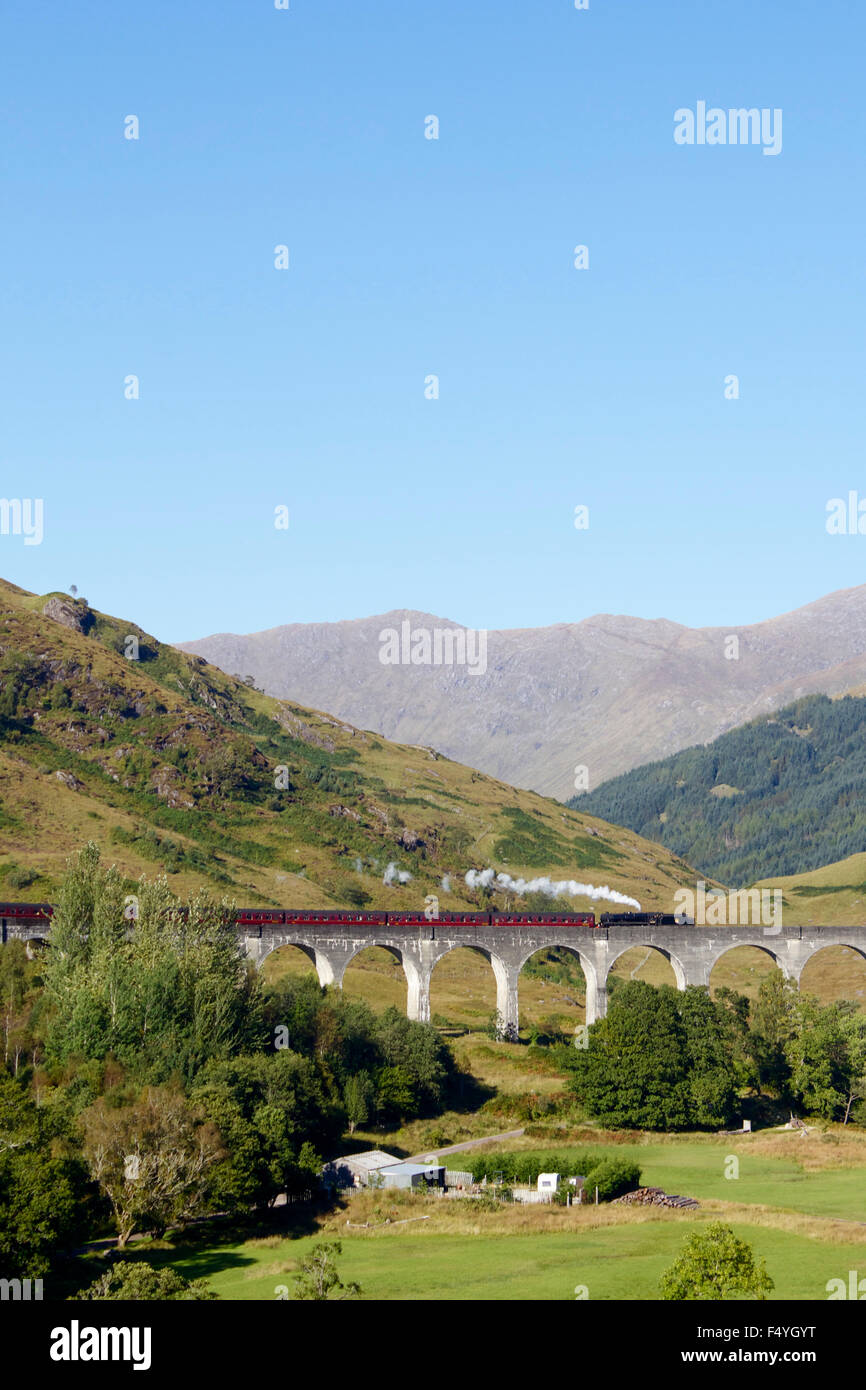The Jacobite steam train passing over the Glenfinnan Viaduct Stock ...