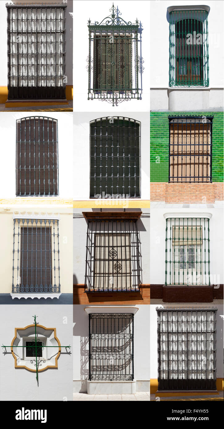 Traditional andalusian wrought iron windowS, Moguer, Spain Stock Photo ...