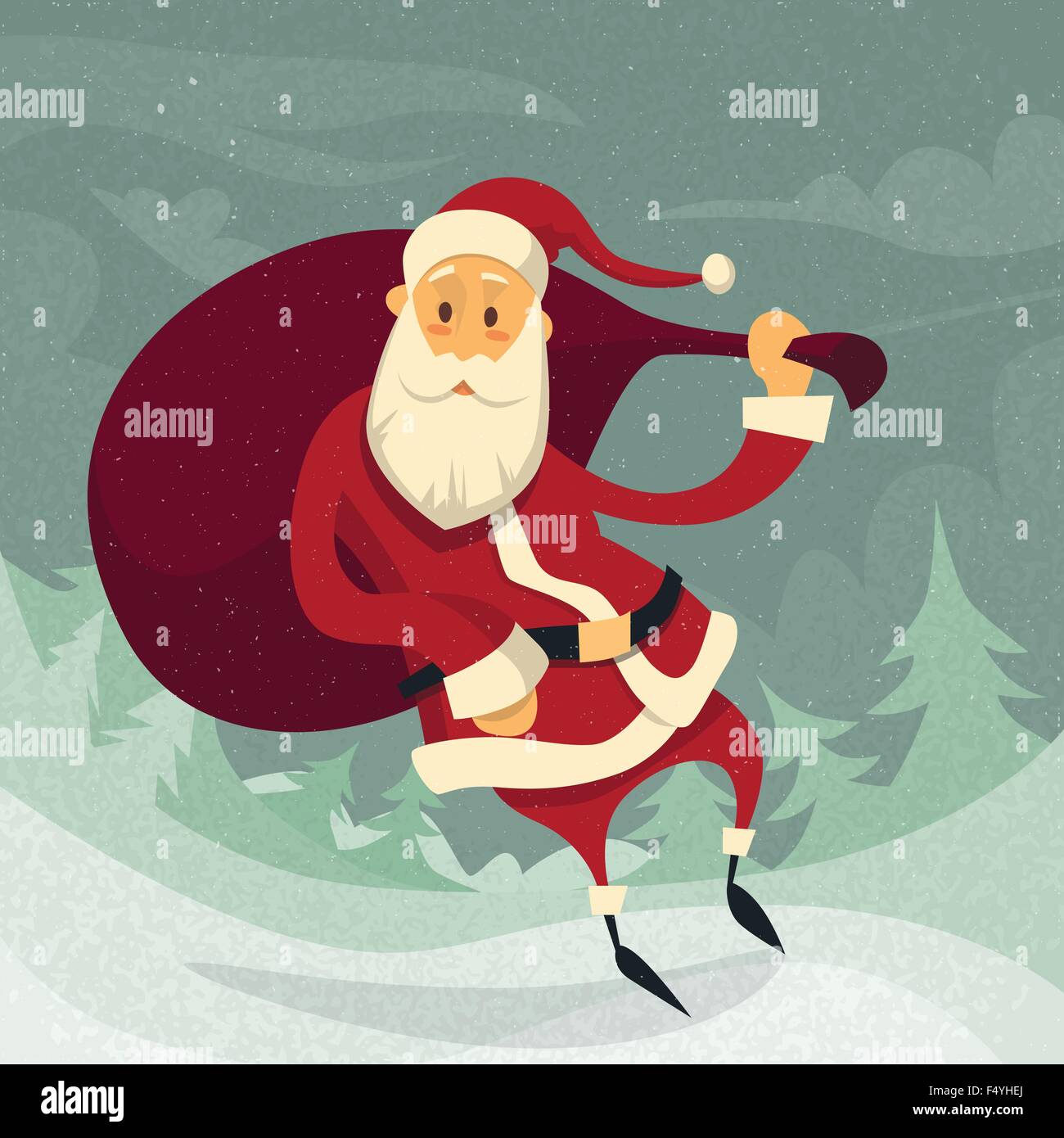 Santa Claus Cartoon Christmas Holiday Winter Snow Forest Retro Stock ...