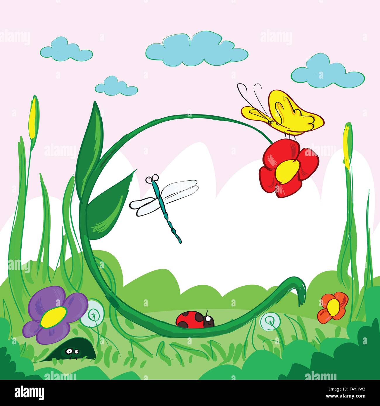 Summer Flower Banner Card Colorful Nature Green Leaves Stock Vector ...