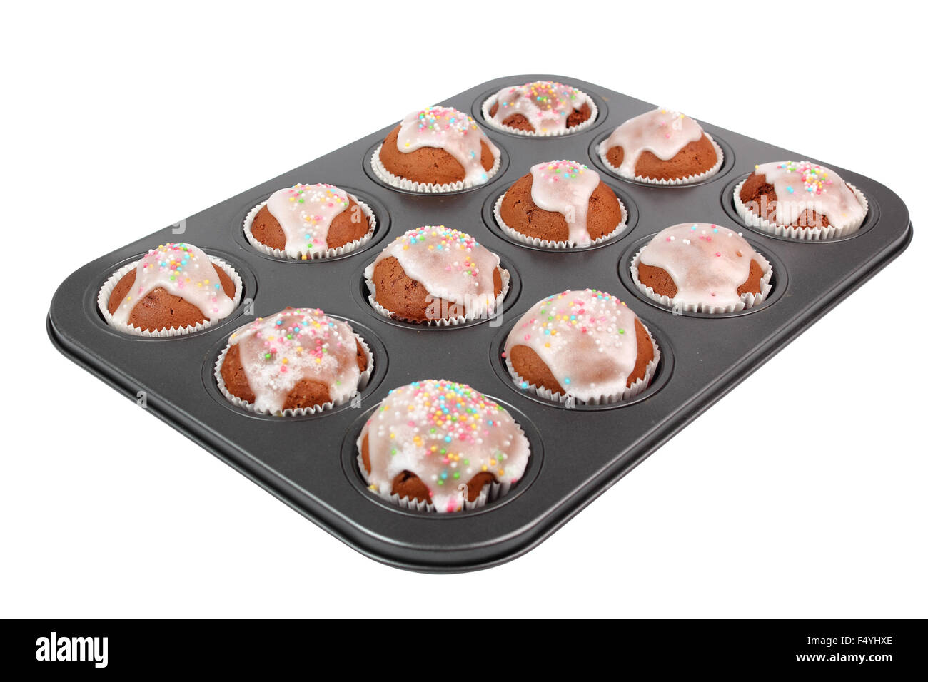 Chocolate Muffins with Sugar Icing Stock Photo - Alamy