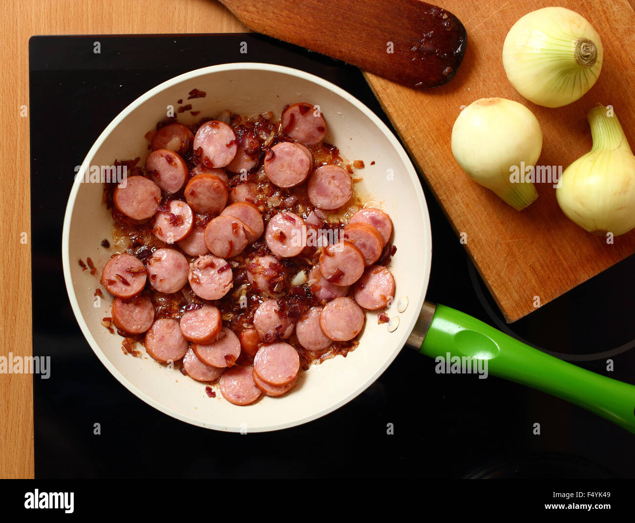 Frying Sliced Sausage Stock Photo - Alamy