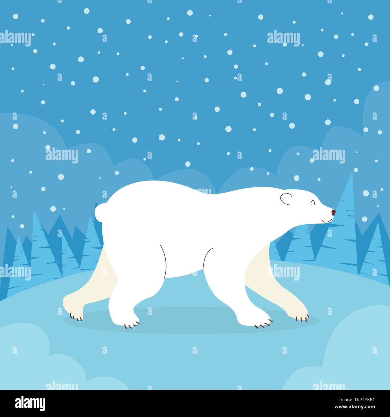 Cartoon Polar White Bear Winter Cold Forest Colorful Stock Vector Image ...