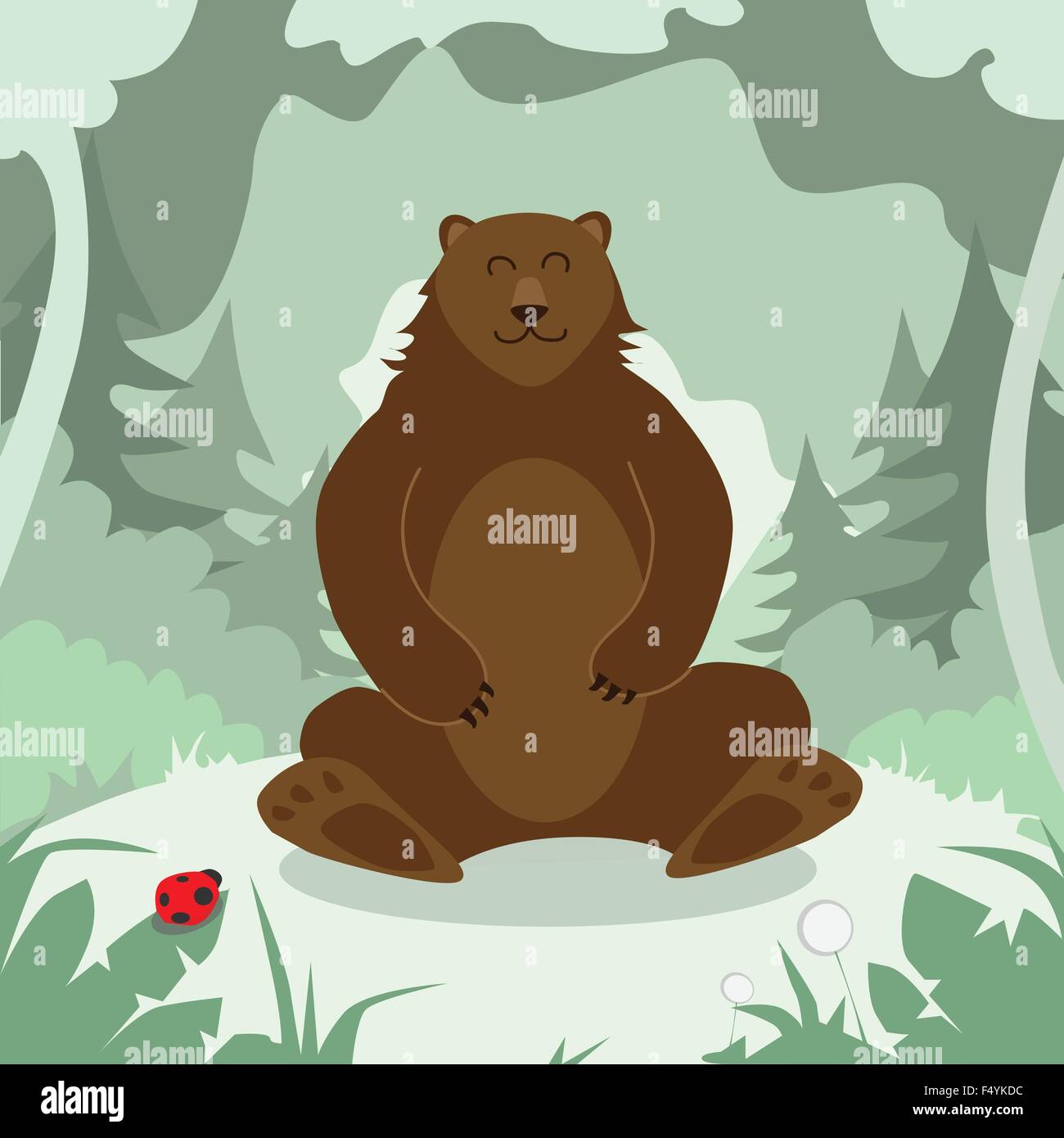 Cartoon Bear Sitting Green Forest Colorful Stock Vector Image & Art - Alamy