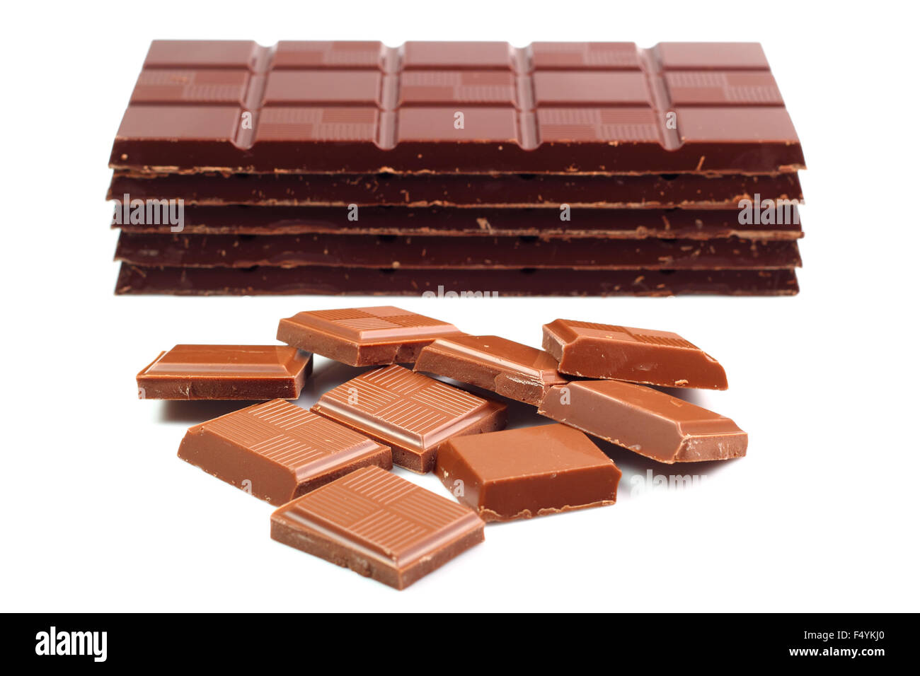 Dark Chocolate Tablet Stack and Milk Chocolate Bars. Isolated on white ...