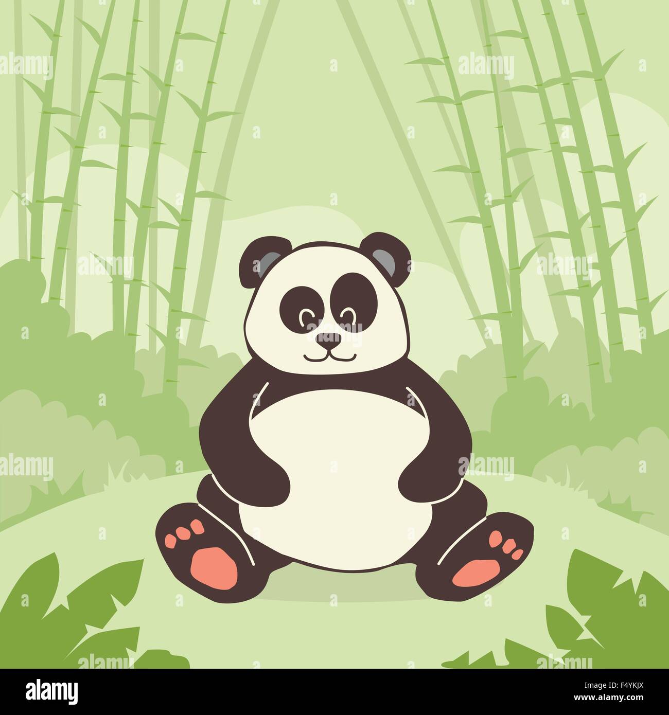 Cartoon Panda Bear Sitting Green Bamboo Jungle Forest Colorful Stock ...