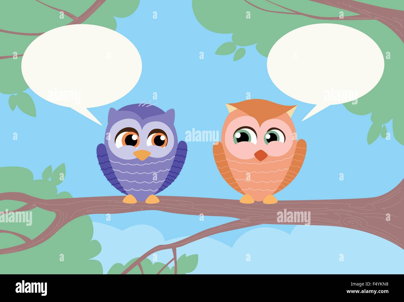 Two baby owls sitting on branch Stock Vector Images - Alamy