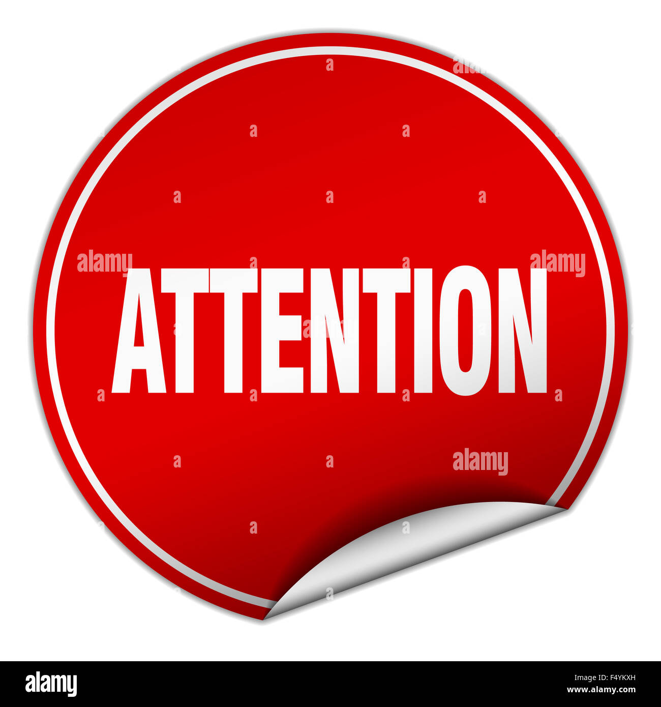 attention round red sticker isolated on white Stock Photo - Alamy