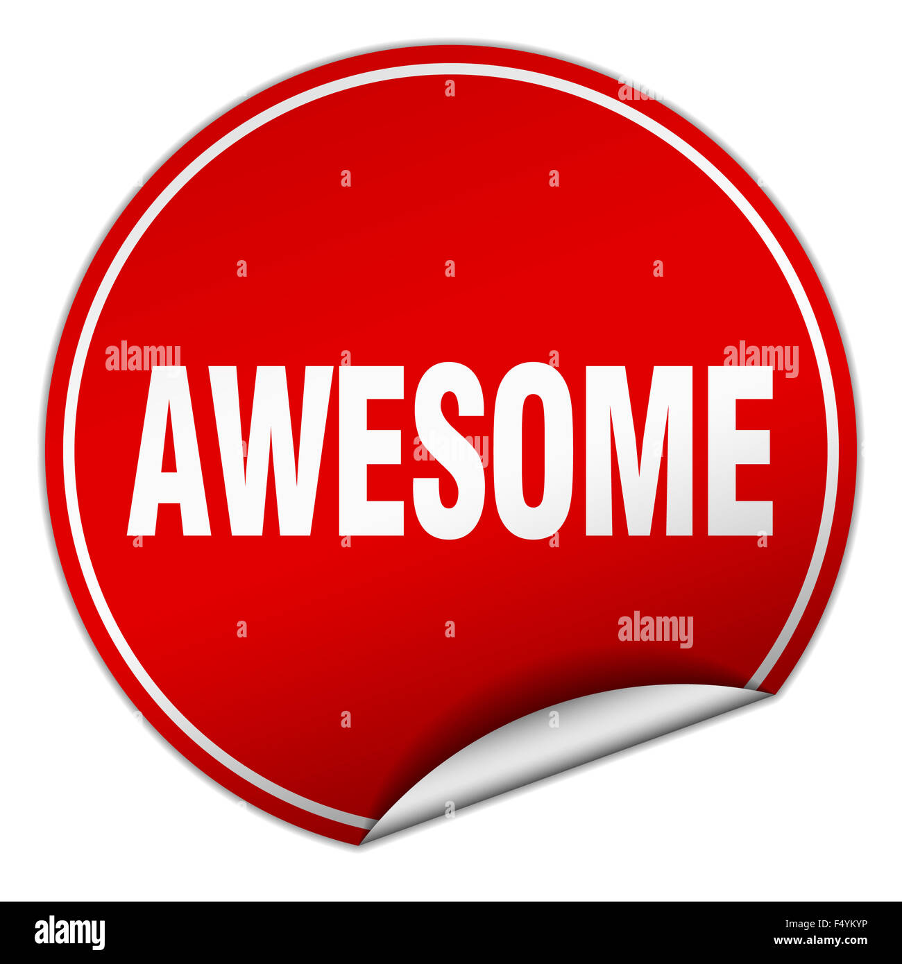 awesome round red sticker isolated on white Stock Photo - Alamy