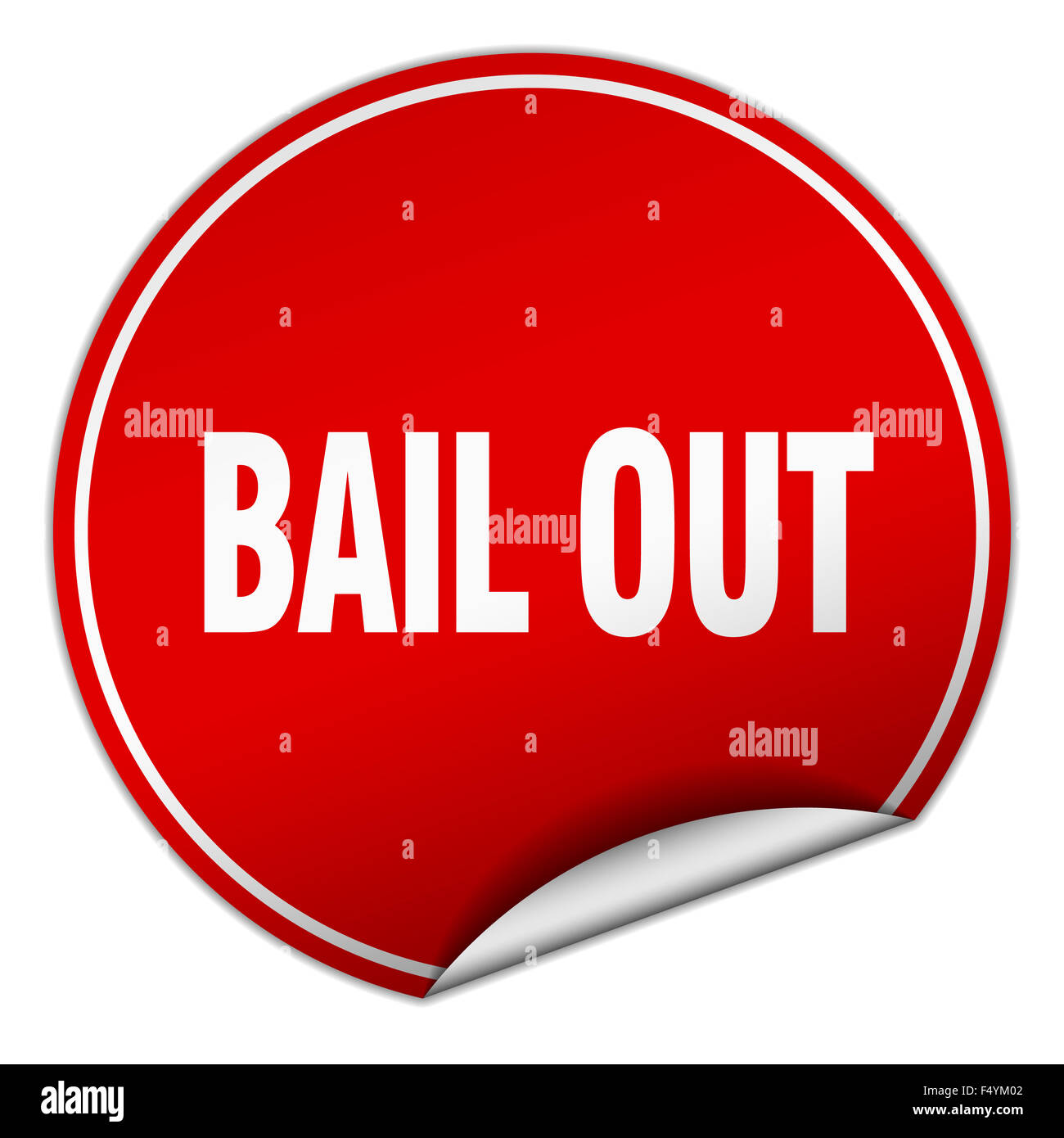 bail out round red sticker isolated on white Stock Photo - Alamy