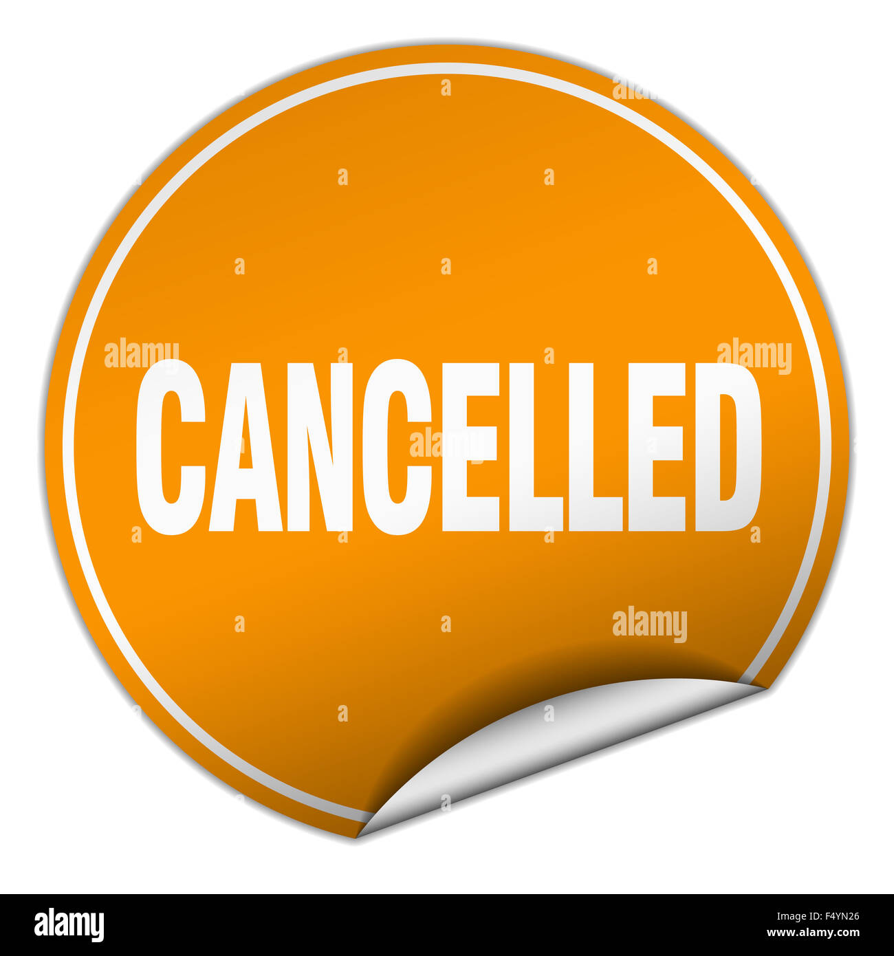 cancelled round orange sticker isolated on white Stock Photo - Alamy